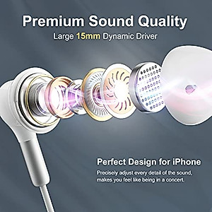 NIKYPJ Earbuds for iPhone, Lightning Headphones Earphones Wired Apple MFi Certified iPhone Headphones with Microphone Controller Compatible iPhone 13/12/11 Pro Max/Xs Max/XR/X/7/8 Plus All iOS White