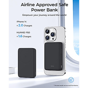 BENKS Magnetic Power Bank, Upgraded 10000mAh Wireless Portable Charger, for MagSafe Battery Pack with Two-Way 20W USB-C Ports, for iPhone 15/14/13/12 Series, Black