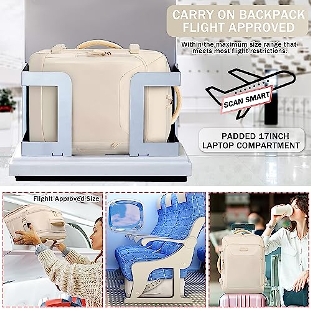 JCDOBEST Large Travel Backpack, Flight Approved Carry On Backpack for Men & Women, Large Daypack Hiking Backpack Water Resistant Lightweight Weekender Bag Outdoor Sports Rucksack Casual Pack