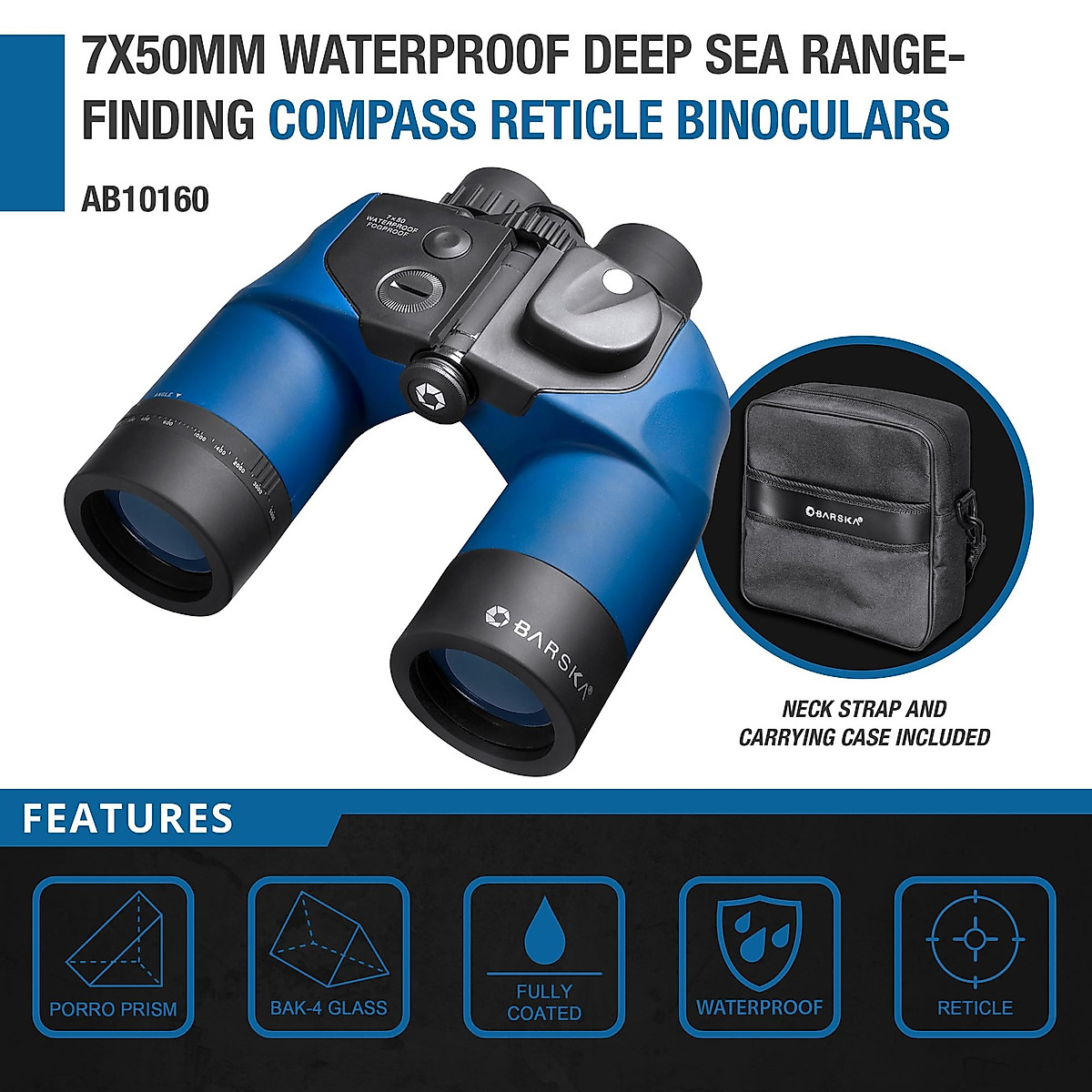 BARSKA 7x50 Deep Sea Waterproof Binocular w/ Internal Rangefinder & Compass