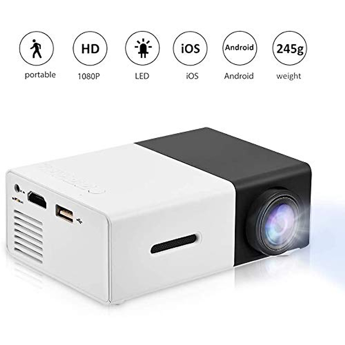 Mini Projector Portable 1080P LED Video Projector Home Cinema Theater Movie projectors Support Laptop PC Smartphone HDMI Input Great Gift Pocket Projector for Party and Camping(Black)