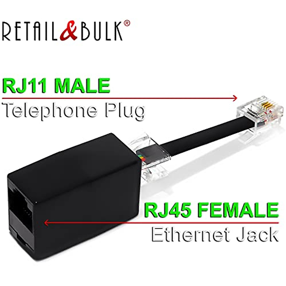 RetailAndBulk (2 Pack) Phone Jack to Ethernet Adapter RJ45 Female to RJ11 Male for Landline Telephone Service