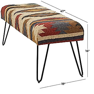 Deco 79 Metal Tribal Bench with Metal Hairpin Legs, 47" x 19" x 16", Multi Colored