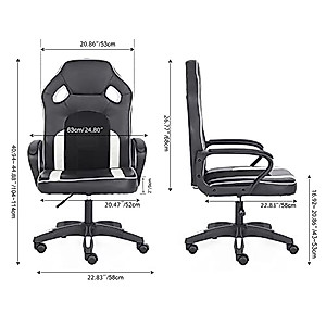 Executive Office Chair with Arms, Mid-Back Desk Chair Black PU Leather Ergonomics Office Task Chair Adjustable Swivel
