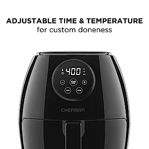 CHEFMAN Small Air Fryer Healthy Cooking, Nonstick, User Friendly and Digital Touch Screen, w/ 60 Minute Timer & Auto Shutoff, Dishwasher Safe Basket, BPA-Free, Glossy Black, 3.5 Qt.