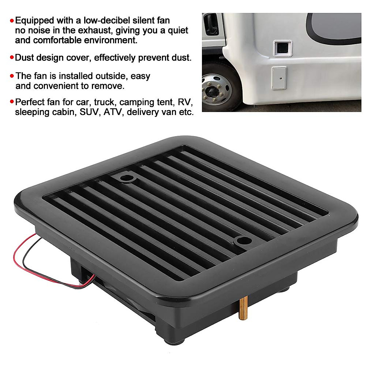 Aramox Vent Fan, 12V 4W Vent Fan with Shutters Vent One‑Way Side Strong Wind Air Camper RV Accessories