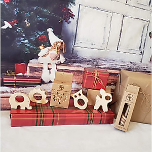 Natural wooden baby teether toys 4pk forest animal set and classic baby rattles, Fine motor Development and Sensory Skills Toy, Gender Neutral Handmade Wooden Toys