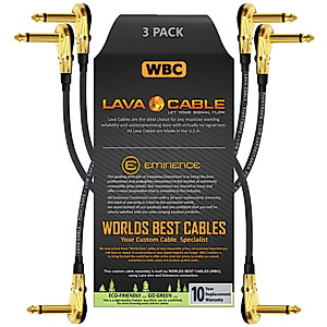 3 Units - Lava Tightrope (Black) - 5 Inch - Guitar Bass Effects Instrument, Patch Cable with Premium Gold Plated ¼ Inch (6.35mm) Low-Profile, Right Angled Pancake type TS Connectors