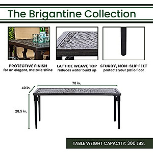 Hanover Brigatine 7-Piece Modern Patio Dining Set with 6 Quick-Dry Tan Sling Chairs and 40"x70" Square Cast-Top Table, All-Weather Outdoor Furniture Set for Backyard and Deck