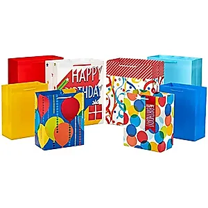 Hallmark Assorted Birthday Gift Bags (8 Bags: 4 Medium 9", 4 Large 13") for Kids, Teachers, Grandchildren, Adults, Siblings, Parties