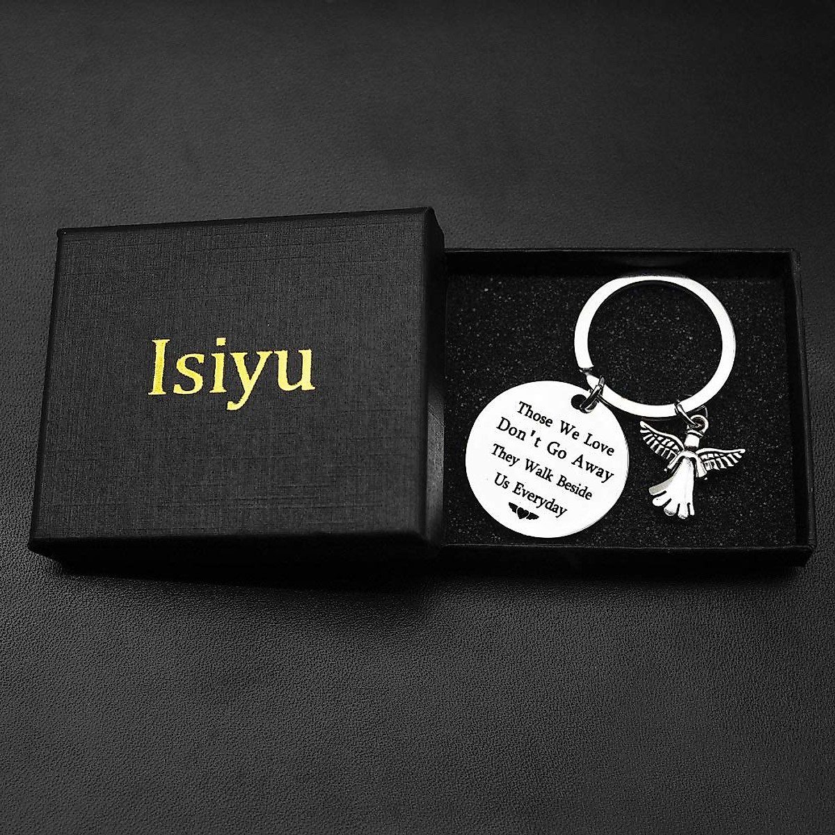 sympathy gift Memorial Keychain Gift - Loss of Father Mother Sympathy Jewelry-Those We Love Don't Go Away They Walk Beside Us Everyday Angel Keyring Remembrance Grandpa Grandma (Silver)