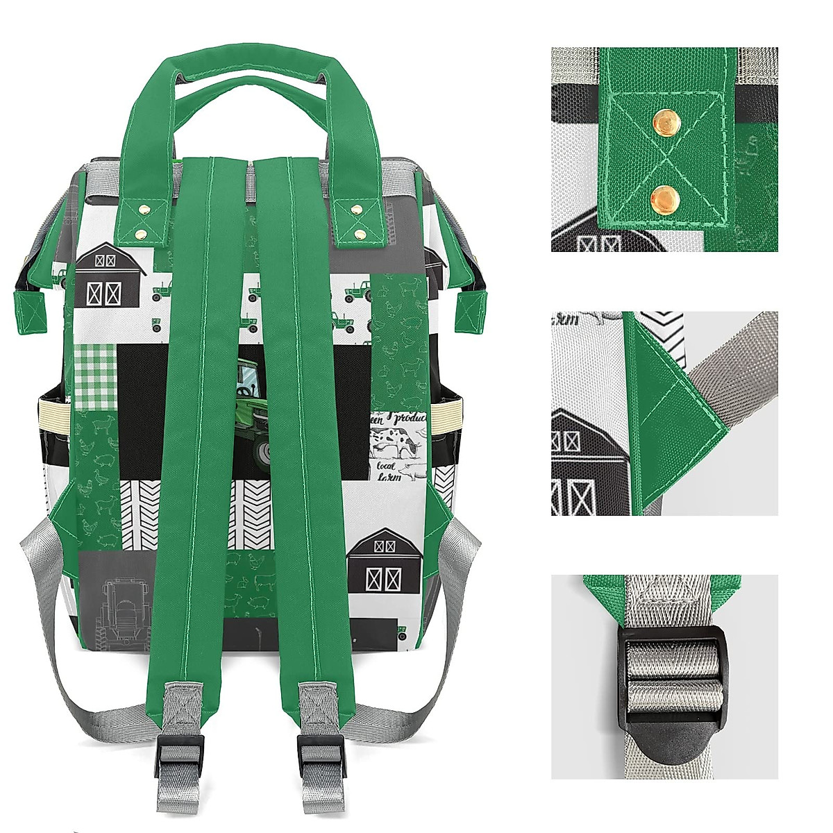 XIUCOO Personalized Patchwork Green Farming Vehicle Tractors Diaper Bag Backpack with Name Custom Nappy Mommy Bags for Baby Girl Boy Gifts