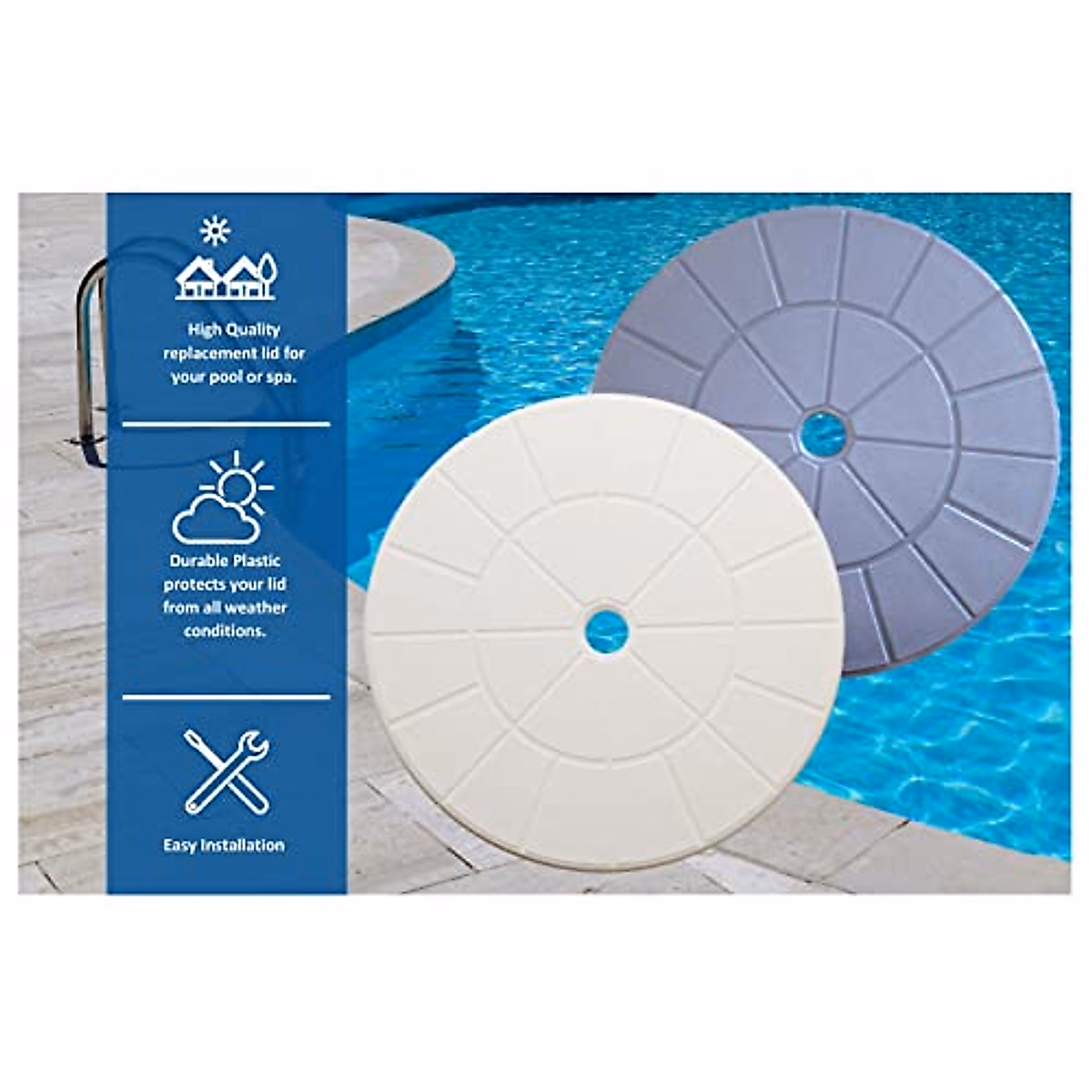 JSP Manufacturing Swimming Pool Skimmer Cover Debris Canister Deck Lid 9 1/8" Inch Skimmer Valve Replacement Lid (White)