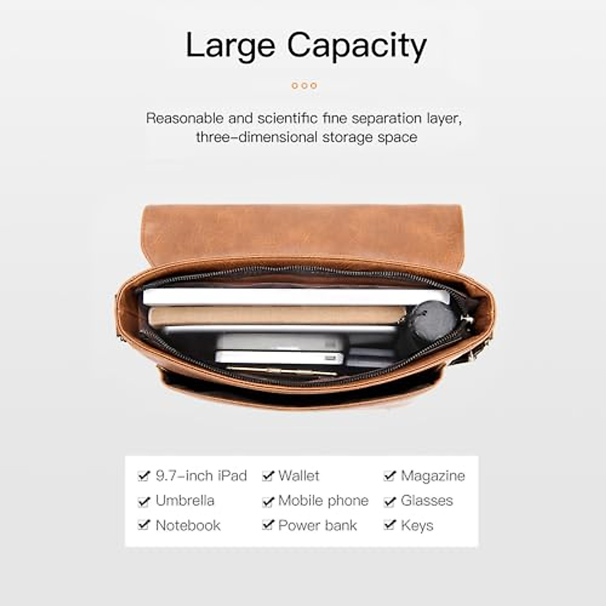 KUANG! Men's Shoulder Bag PU Leather Business Messenger Bag Briefcase Travel Crossbody Multi Pockets Handbag Purse