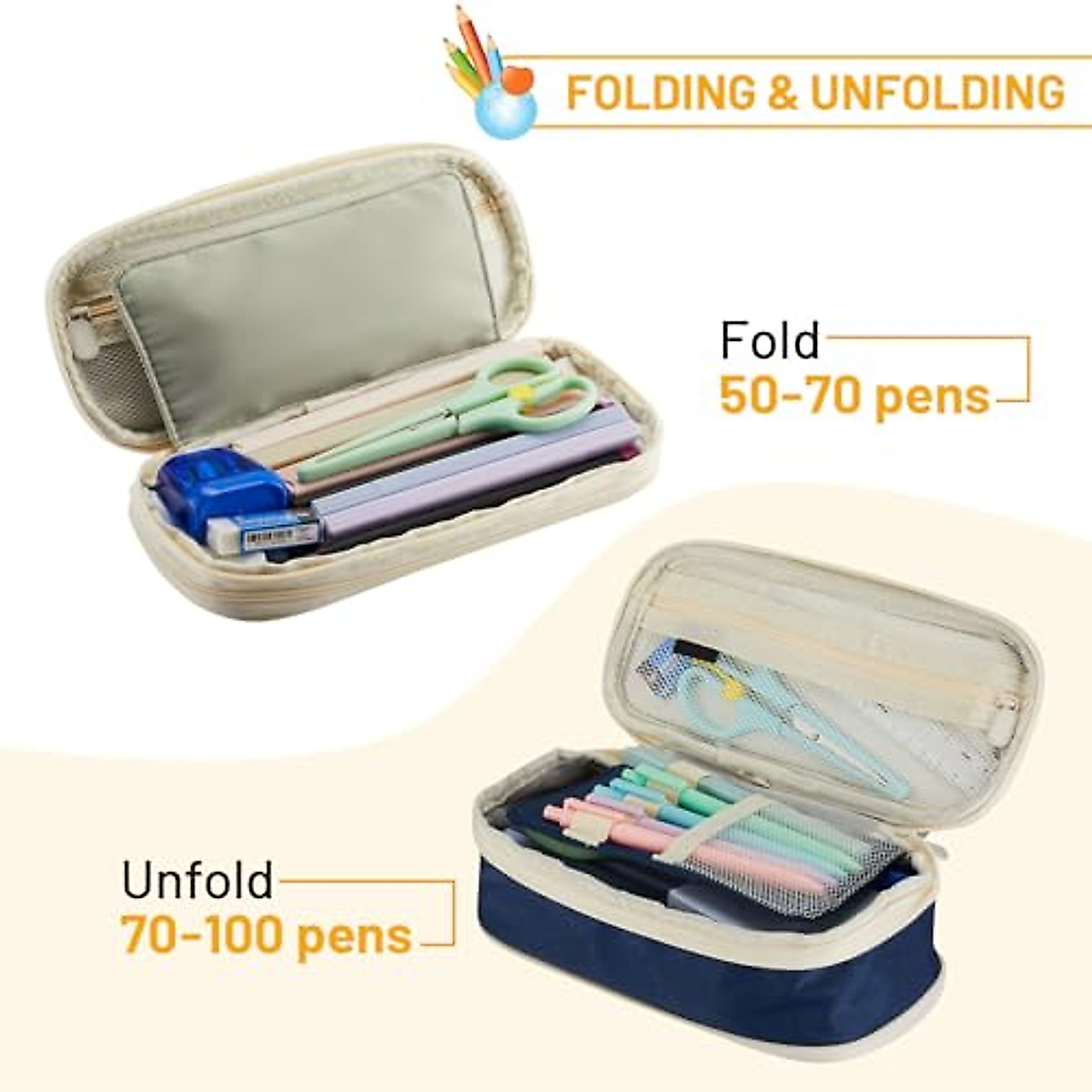 Sonuimy Large Capacity Pencil Case Pouch, Cute Aesthetic Big Capacity Zipper Pencil Cases Pen Portable Office Stationery Makeup Bag, Desk Organizer for College Adults Women Men- Pink