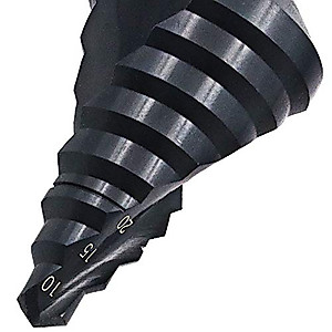 Meichoon Step Drill Bit Set 10-45mm HSS Triangle Shank Spiral Flute Large Bit Nitride Pagoda Step Drill for Carbon Steel, Sheet Iron, Insulation Boards, PVC Boards,Planks DC15 Black