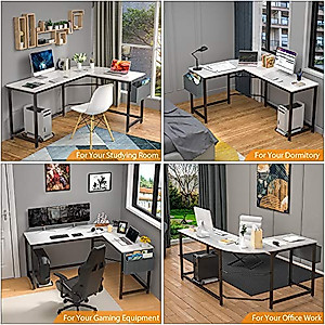 Topfurny L Shaped Desk 58’’ Corner Desk Computer Gaming Desk PC Table Writing Desk Large L Study Desk Home Office Workstation Modern Simple Multi-Usage Desk with Storage Bag Space-Saving Wooden Table