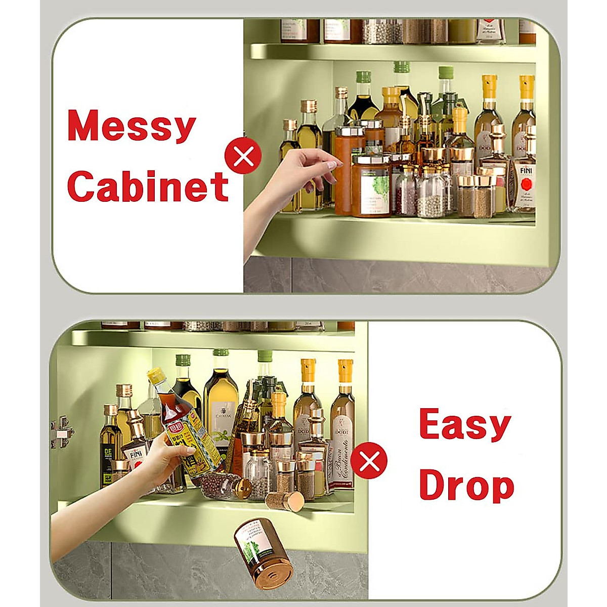 Fridge Lazy Susan Turnable Organizer, NCARSTER Non-Skid Spinner Plastic Lazy Susan Turntable for Cabinet, Table, Pantry, Kitchen, Countertop (Green)