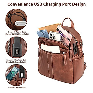 Backpack Purse for Women,PU Leather Satchel Handbags for Women Ladies Work Office Travel College Student School Bookbag with USB Charging Port,Fashion Casual Anti-Theft Shoulder Bag fits 11inch Tablet