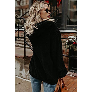 Acelitt Women Winter Zip Fuzzy Sherpa Sweatshirts Long Sleeve Fashion 2023 Oversized Fleece Casual Hoodies Jackets Pullover Sweaters Black Large