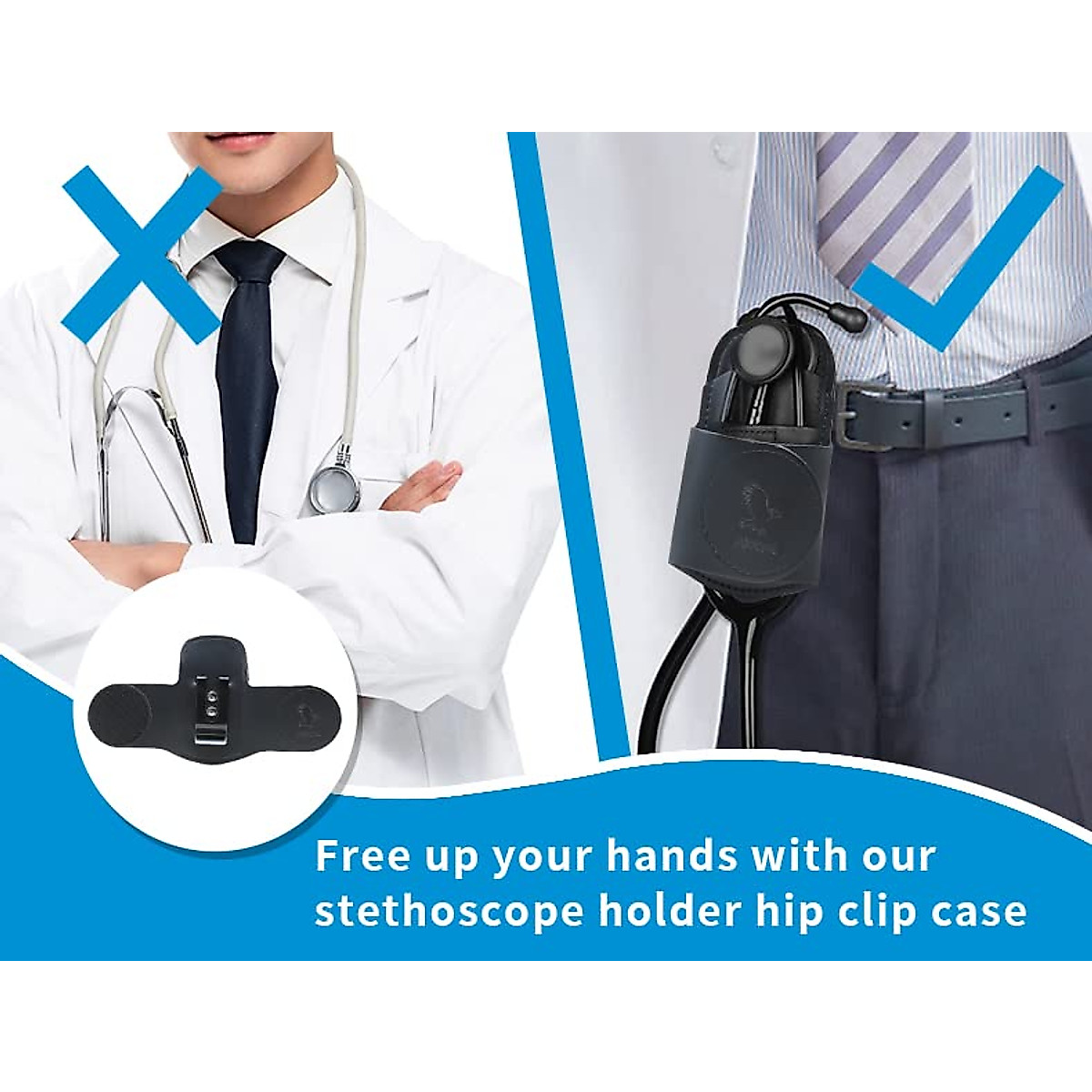 Aiotve Stethoscope Holder-Stethoscope Clip Hip Holder,Premium Leather Handmade Clip-on Stethoscope Hip Holder for Easily Accessible, Hygienic Stethoscope Attachment, for Physicians/Nurses(Black)