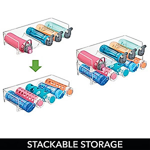 mDesign Plastic Free-Standing Water Bottle and Wine Rack Storage Organizer for Kitchen Countertops, Table Top, Pantry, Fridge - Stackable - Holds 5 Bottles Each, 2 Pack - Clear