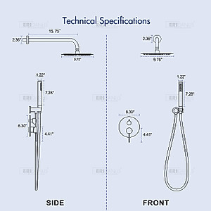 Eridanus 10 Inches Black Shower Set Bathroom Round Rain Shower Head and Handle Set,Wall Mounted Rainfall Shower Fixtures, 2-Function, Matte Black