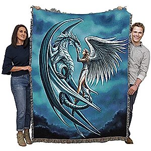 Pure Country Weavers Silverback Dragon with Angel Blanket by Anne Stokes Age of Dragons Collection - Gift Fantasy Tapestry Throw Woven from Cotton - Made in The USA (72x54)