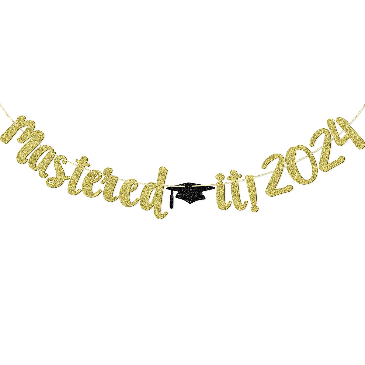 Mastered It 2024 Banner, Graduation Sign, Class of 2024 Congrats Grad Party Decorations Congratulations Assembled Photo Backdrop Supplies (Gold Glitter)