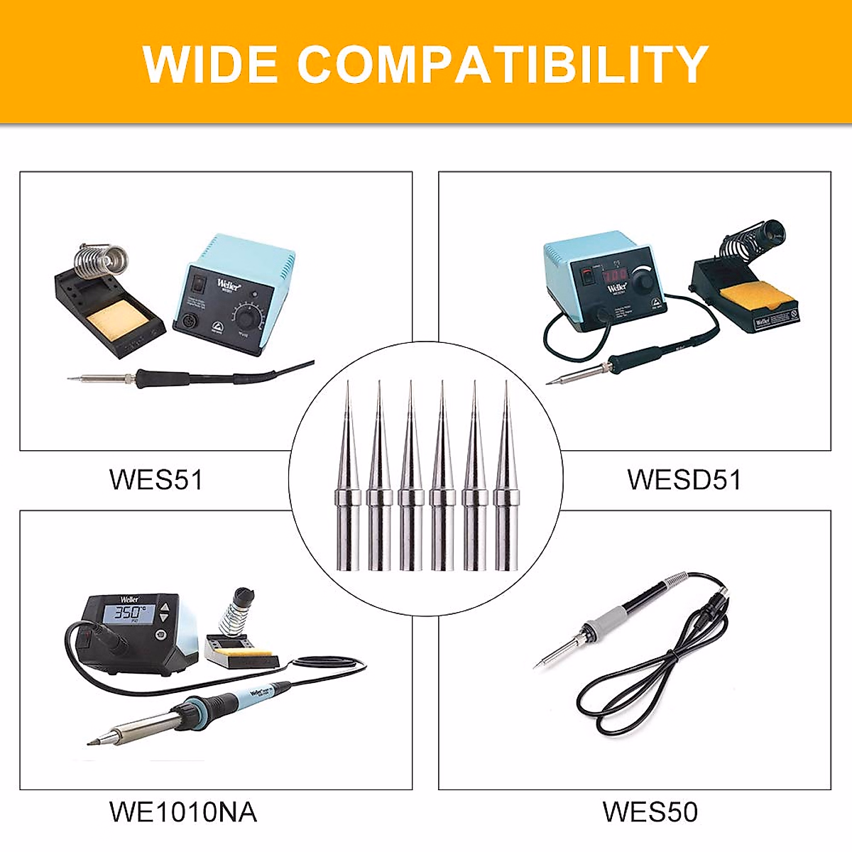 6pcs Replacement Tips Weller ET Soldering Iron Tips for WES51/50,WESD51,WE1010NA,PES51 / 50,LR21 ET Tip Series (6PCS-02)