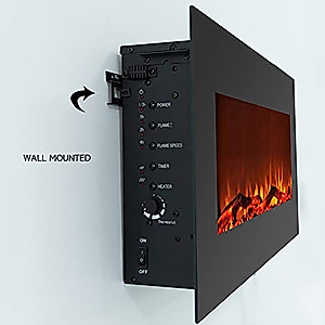 C-Hopetree 34 Inch Wide Electric Fireplace, Wall Mounted or Freestanding Portable Room Heater with Remote and Thermostat