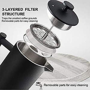 Secura French Press Coffee Maker, 304 Grade Stainless Steel Insulated Coffee Press with 2 Extra Screens, 34oz (1 Litre), Black