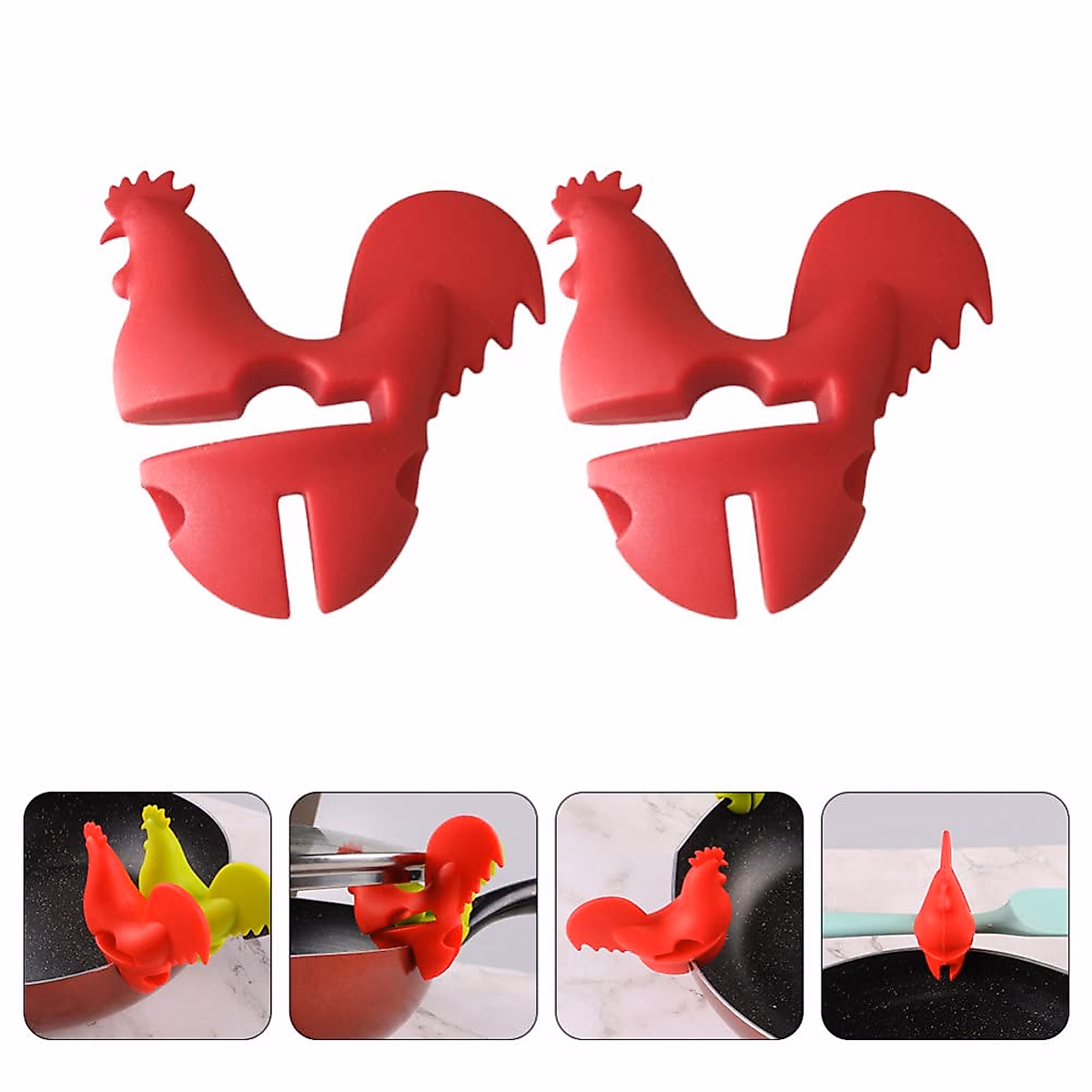 Kitchen Utensil Holder Red Utensil Holder 2pcs Spill-proof Lid Lifter Silicone Lid Lifts Chicken Kitchen Pot Lid Holders Lid Stand Holder Keep The Lid Open Pot Lid Stand Pot Lid Holder