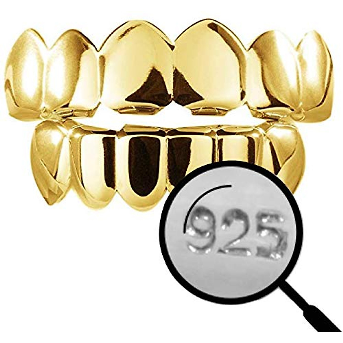 Solid 925 Sterling Silver Real Grillz - 14k Gold Plated - Custom Top & Bottom Grills For Teeth - Real Solid Silver NOT BRASS
