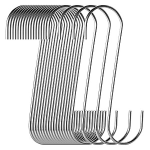 HTBMALL 20-Pack S Hooks - Stainless Steel Heavy Duty S Hooks for Hanging pots, Pans, Plants, Coffee Mugs, Towels in Kitchen and Bathroom, Coat, Bag, Work Shop, Perfect Rack Hooks
