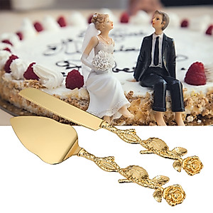 BestAlice Wedding Cake Knife And Server Set, Personalized Gold Cake Cutting Set for Wedding, Custom Cake Serving Set, Engraved Pastry Pie Server Cake Pizza Cutter for Birthday Party (Gold, Rose)