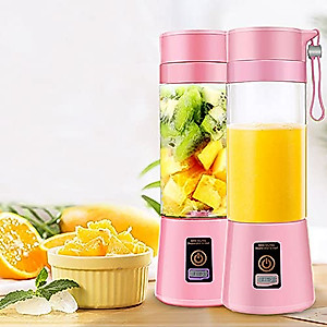 Portable Blender, Smoothie Juicer Cup, Mini Blender for Baby Food Mixing Machine with Updated 6 Blades, Secure Switch Electric Fruit Mixer USB Rechargeable Travel Handheld Fruit Juicer (Pink)