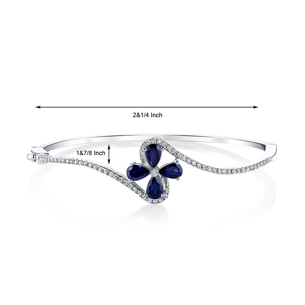PEORA Created Blue Sapphire Blue Topaz Daisy Bangle Bracelet for Women 925 Sterling Silver, 2 Carats total Pear Shape 6x4mm, 2.25 inches diameter