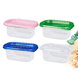 Toyvian 12pcs Food Storage Containers with Lids Rectangular Plastic Lunch Boxes Disposable Food Container Kitchen Sealed Box for Fruit Cake 280ML (Green,Blue,Transparent,Pinkï¼‰