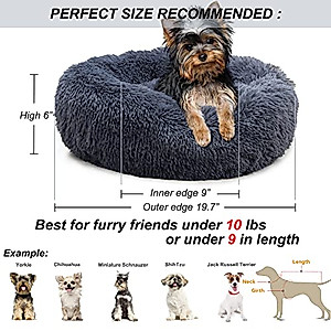 Calming Dog Bed for Small Dogs Washable Bed for Dogs with Anxiety,Small Donut Cuddler Dog Bed Self Warming 20 Inch,Small Round Soft Fluffy Grey Faux Fur Dog Bed for Dogs Under 10 lb
