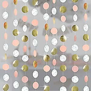 Gold Pink White Party Decoration Marble Stripe Circle Garland Hanging Decoration Party Banner Streamer Backdrop for Wedding Engagement Bday Birthday Sweet 16 Baby Bridal Shower Party Supplies