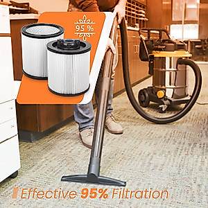 DXVC6910 HEPA Cartridge Filter Replacement Fit for DEWALT Wet/Dry Filter Vacuum Cleaners-Regular 6-16 Gallon, Compatible with DeWalt DXV06P DXV09P DXV10P DXV10PL DXV10SA DXV12P DXV14P DXV16P 2pcs