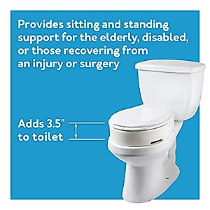 Carex Round Hinged Raised Toilet Seat, Adds 3.5 Inches of Height to Toilet, 300 Pound Weight Capacity, Toilet Seat Riser, Elevated Toilet Seat And Handicap Toilet Seat, Round or Standard