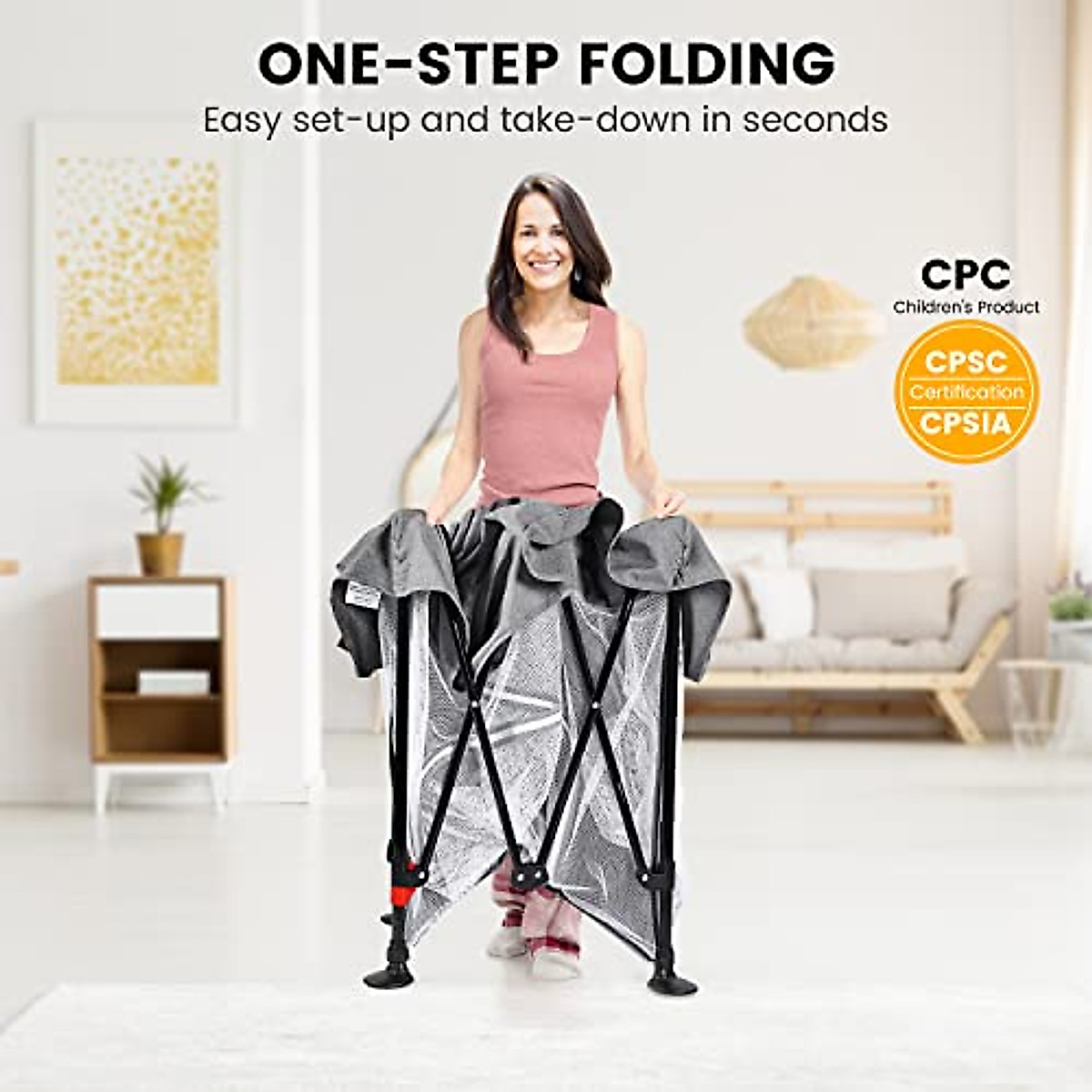 MEM Baby Playpen, Foldable Playpen for Babies and Toddlers, Indoor Outdoor Playpen Baby Activity Center with Zipper Gate, Pop Up Portable Playpen Play Yard for Baby, 49"x49", Grey