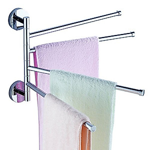 AIYoo Swivel Towel Bar 15 inch Wall-Mounted SUS 304 Stainless Steel 4-Arm Bathroom Swing Hanger Towel Rack Holder Storage Organizer Space Saving, Brushed Chrome