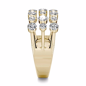 14K Yellow Gold Moissanite by Charles & Colvard 2.5mm Round Three Row Band-size 9 0.91cttw DEW