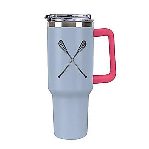 Lacrosse Sticks Crossed 40 Oz Car Cup Stainless Steel Travel Mug Leak-Proof Insulated Tumbler with Handle Light Rose Red-style