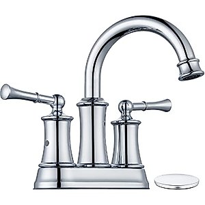 Hangoro Bathroom Faucet, 2 Lever Handles Centerset Faucets for Bathroom Sink, Touch On Bathroom Faucets w/Pop Up Drain for Vanity, Lavatory, Bathroom or Sink, Chrome(L2303-CP)