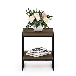 FURINNO Camnus Modern Living 2-Tier End Table, Columbia Walnut, 15.9 in x 15.75 in x 18 in