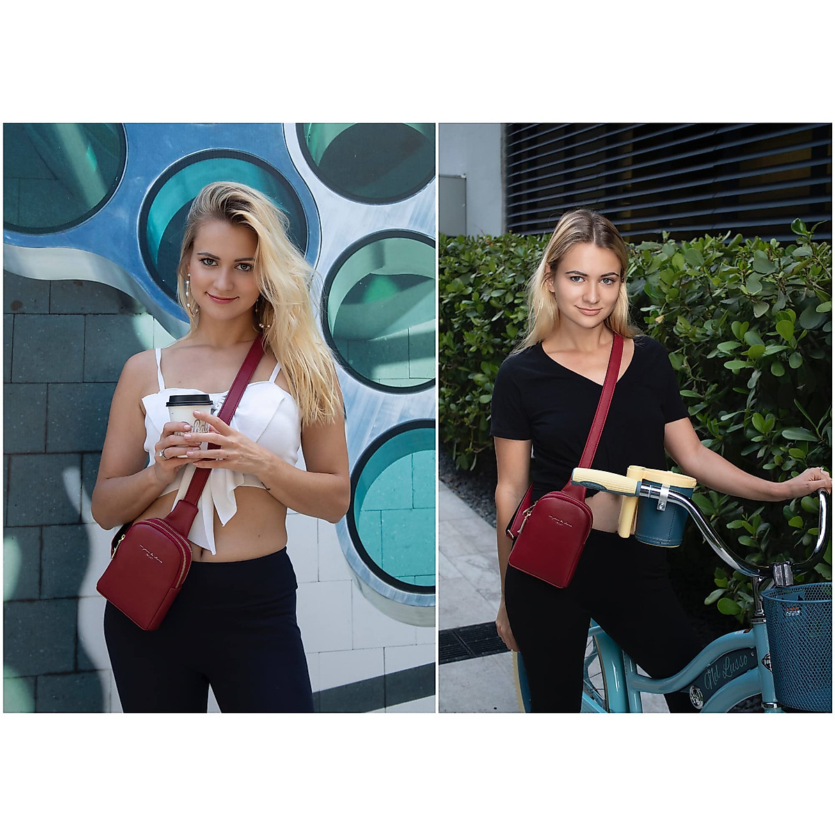 AOCINA INICAT Small Sling Bag Crossbody Vegan Leather Fanny Packs for Women Fashionable Chest Bag for Travel(0-Red)